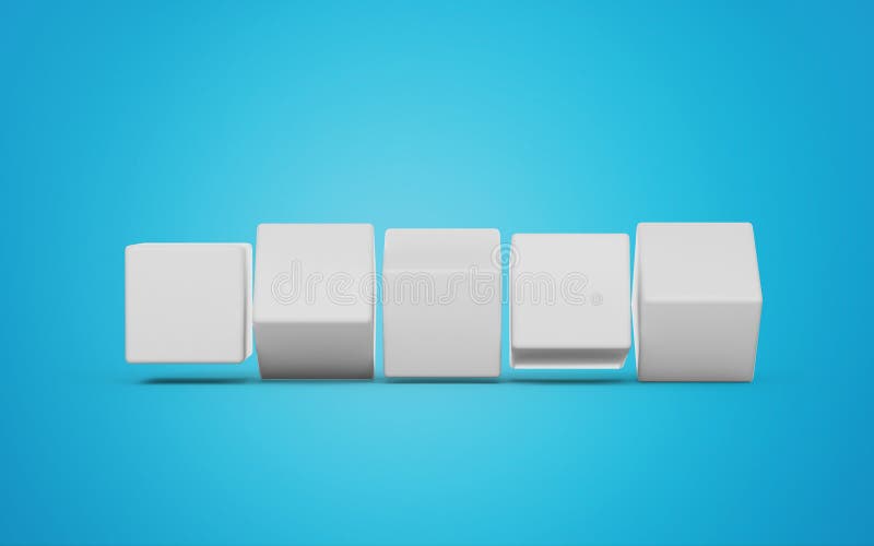 Five Empty White Cubes Isolated on Blue Background, 3d Illustration ...
