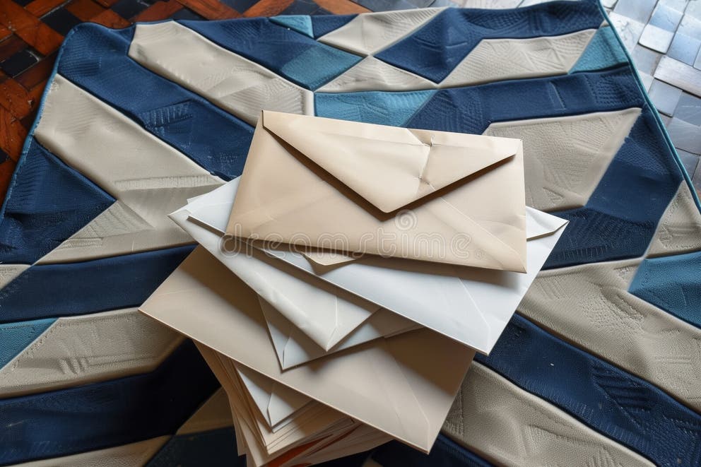 Five Envelopes in a Stack on a Geometric Doormat Stock Image - Image of ...