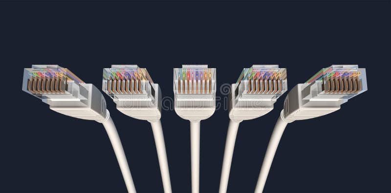 Five Ethernet Cables Plugged into a Socket Stock Image - Image of ...