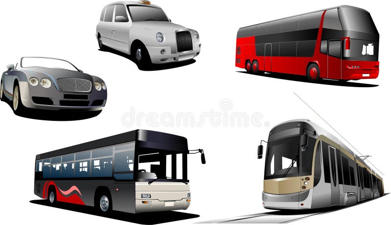 Five City Buses. Tourist Coach Stock Vector - Illustration of ...