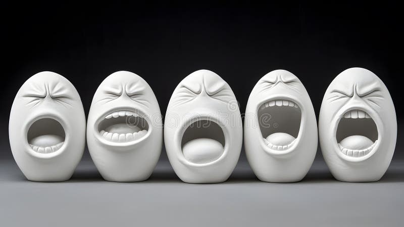 Five Expressive Ceramic Figurines Depicting Emotion. Stock Illustration ...