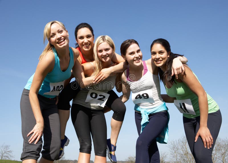 Five Female Runners Training for Race Stock Image - Image of camera ...