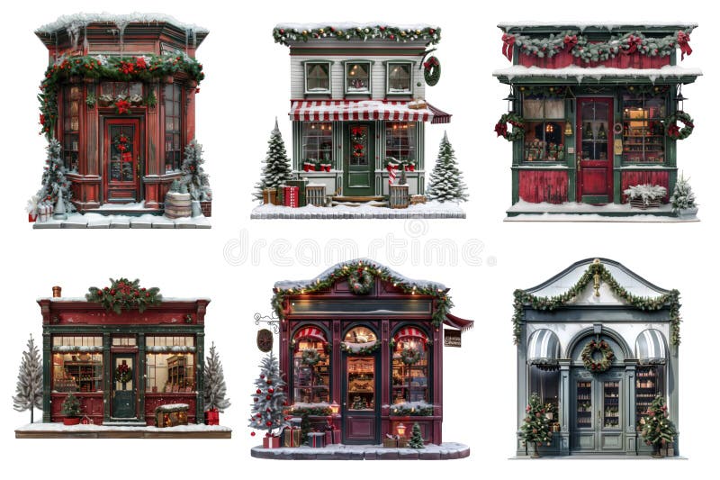 Five Festive Storefronts Decorated for Christmas Stock Photo ...