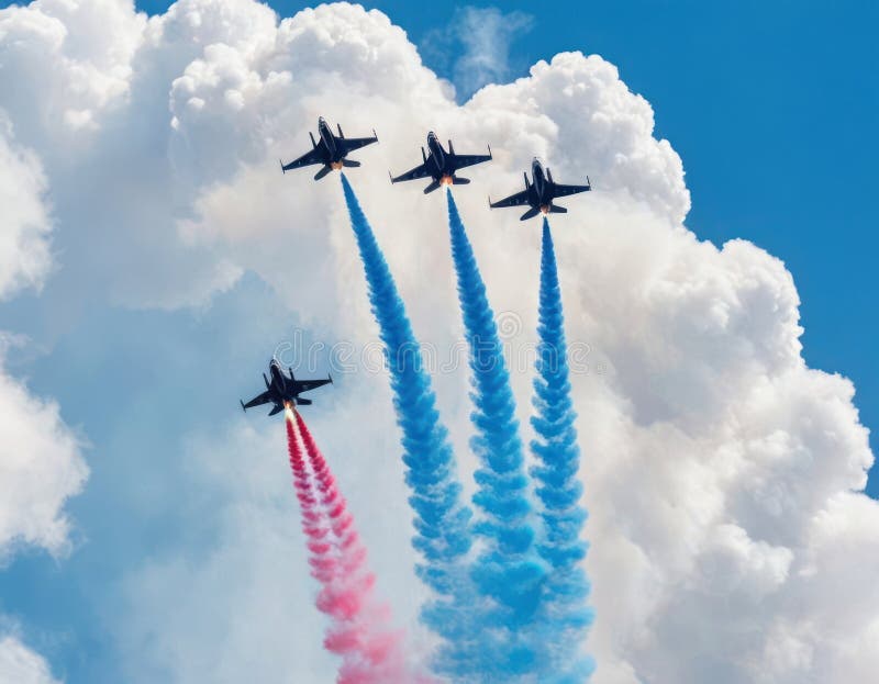 Five Fighter Jets in Close Formation Maneuver through the Sky, Stock ...