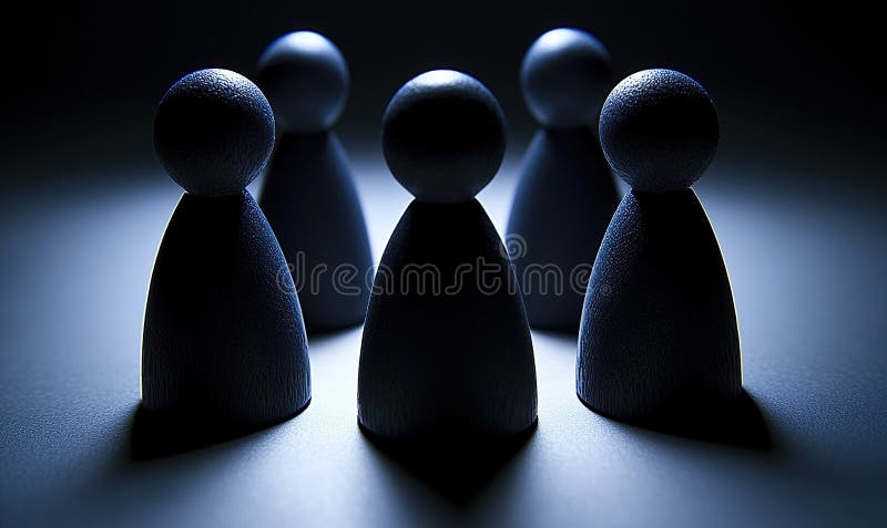 Five Figures in a Dark Circle, Spotlight, Teamwork, Community, Problem ...