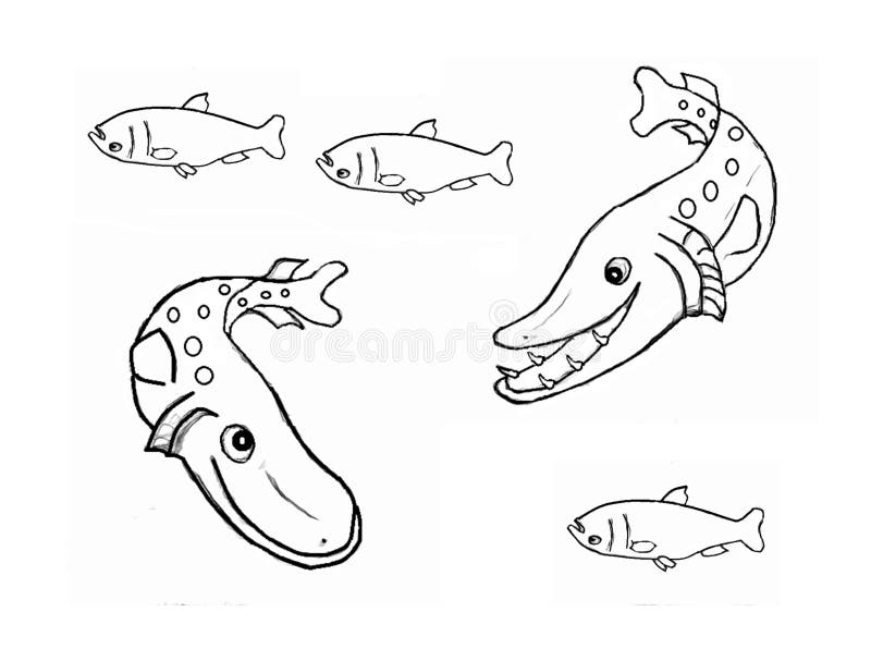 Five Fish, Colouring Book Page Uncolored Stock Image - Image of river ...