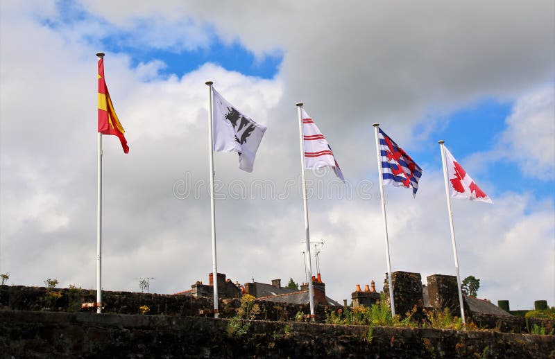 Five Flags Blowing in the Wind Stock Image - Image of blowing, flying ...