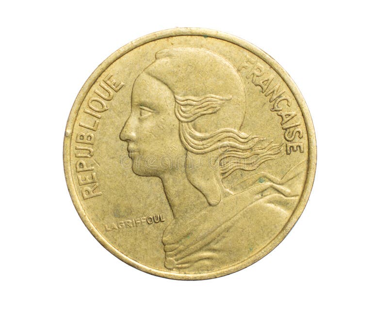 Five France Centimes Coin on a White Isolated Background Stock Image ...