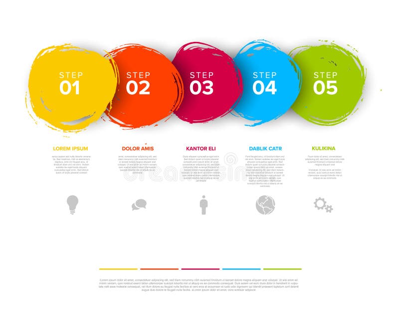 Five Fresh Rainbow Brush Color Circle Steps Timeline Process ...