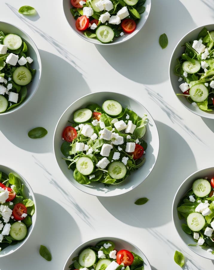 Five Fresh Salads with Feta and Cucumber Stock Image - Image of salads ...