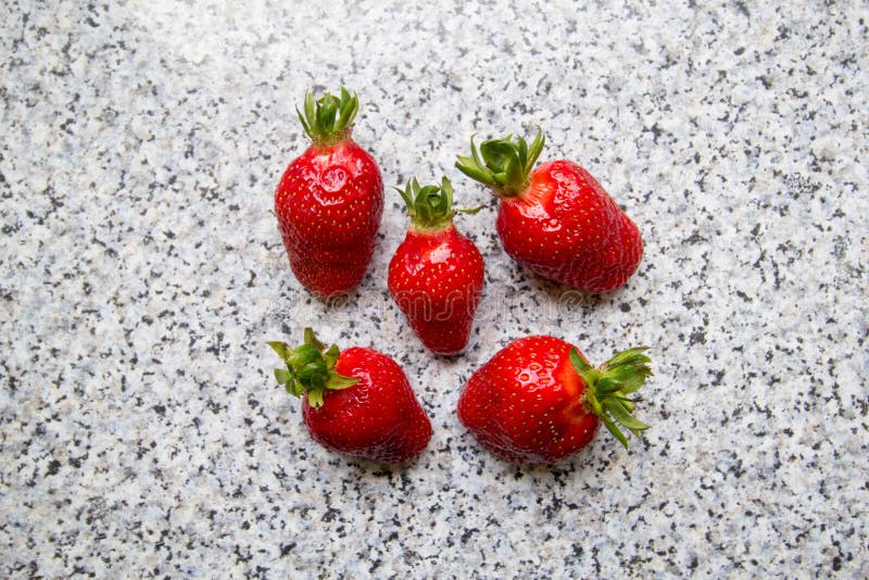 Five fresh strawberries stock image. Image of summer - 190694437