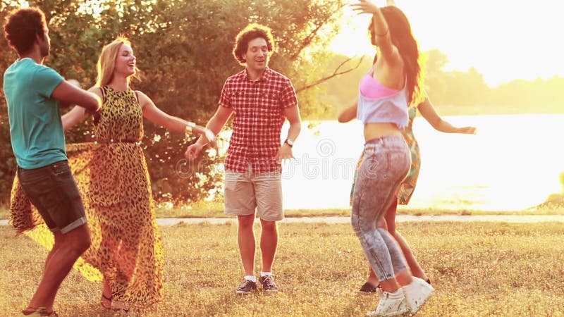 Five Friends Dancing at Sunset Stock Video - Video of happy, arms: 80373015