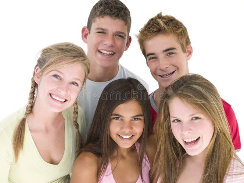 Five Friends Lying Down in a Row Smiling Stock Photo - Image of shot ...