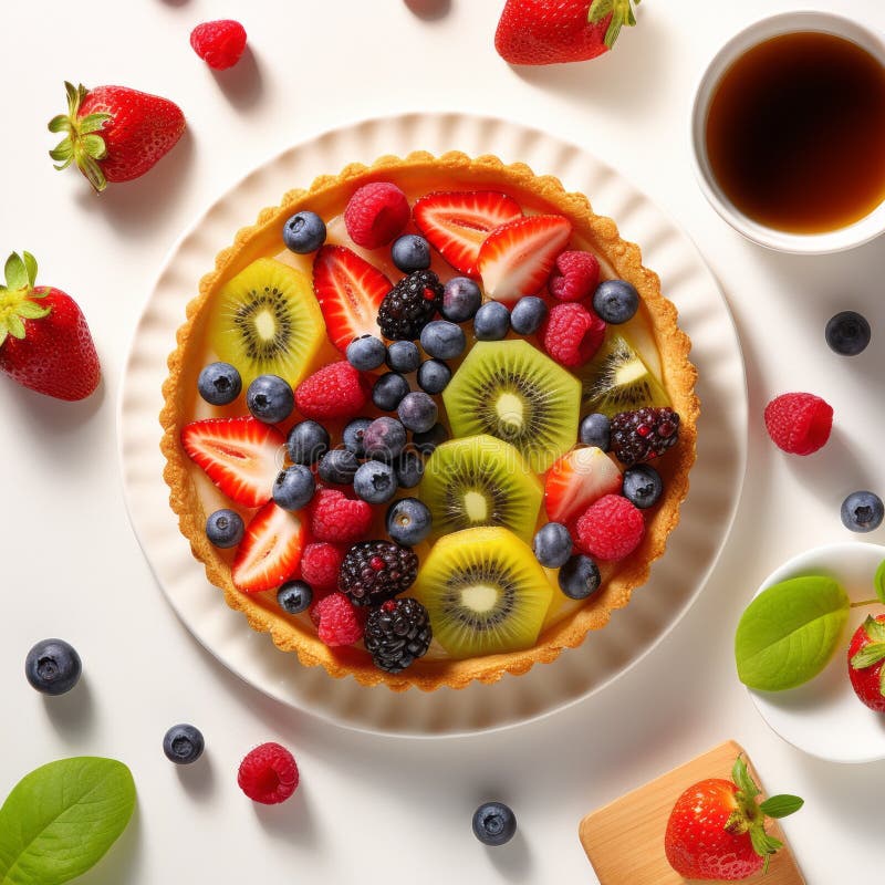 Delicious Fruit Tart and Coffee: a Perfect Pairing Stock Illustration ...