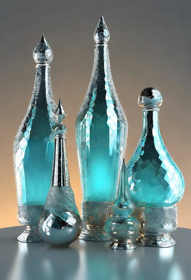 Five Glass Bottles of Various Shapes and Sizes Stock Illustration ...