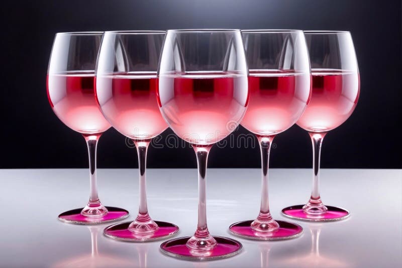 Five Glasses with Pink Liquid. Generative AI Stock Illustration ...