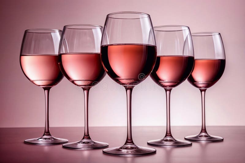 Five Glasses with Pink Liquid. Generative AI Stock Illustration ...