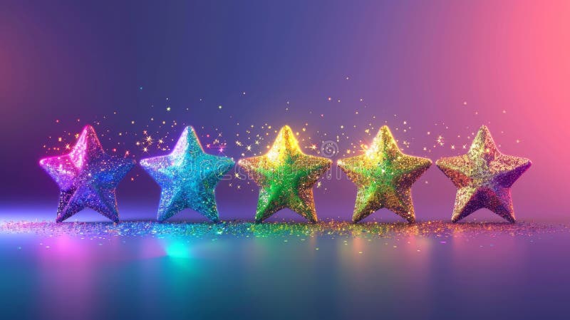 Five Glittering Stars with Colorful Neon Lights Stock Photo - Image of ...
