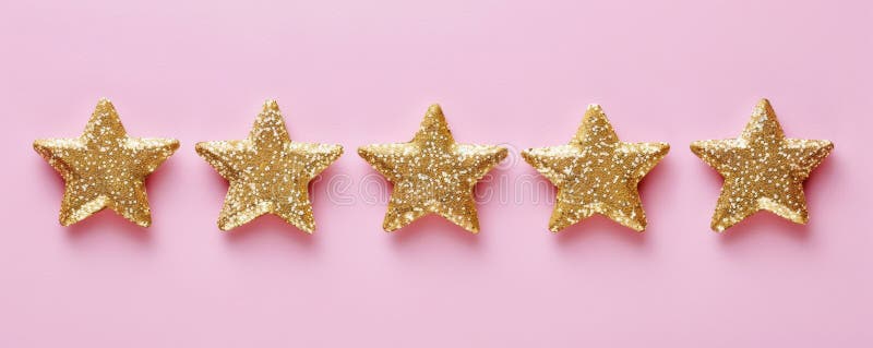 Five Gold Glitter Stars on a Pink Background Stock Image - Image of ...