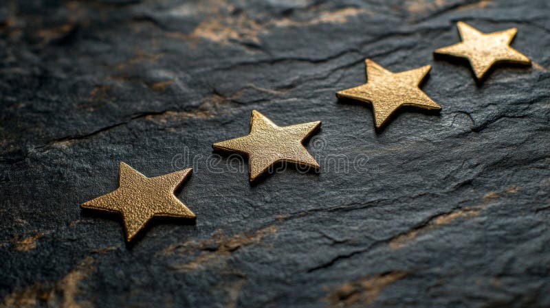 Five Gold Stars on Dark Textured Background Stock Illustration ...