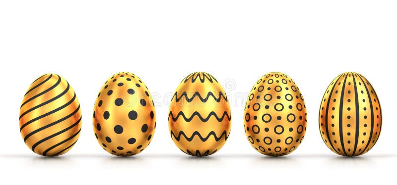 Five Golden Easter Eggs with Different Patterns Stock Illustration - Illustration of gold, happy ...