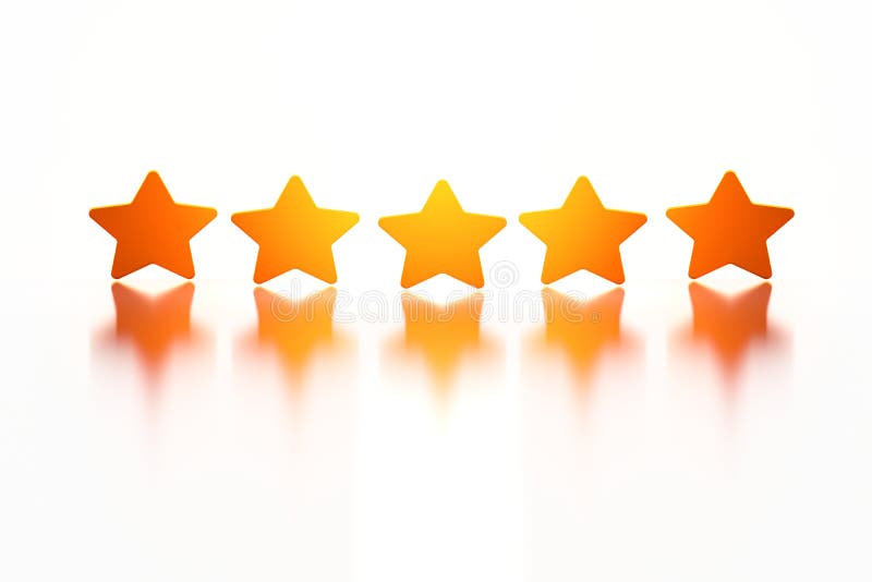 Five Golden Shiny Stars Over White Reflective Surface. Stock ...