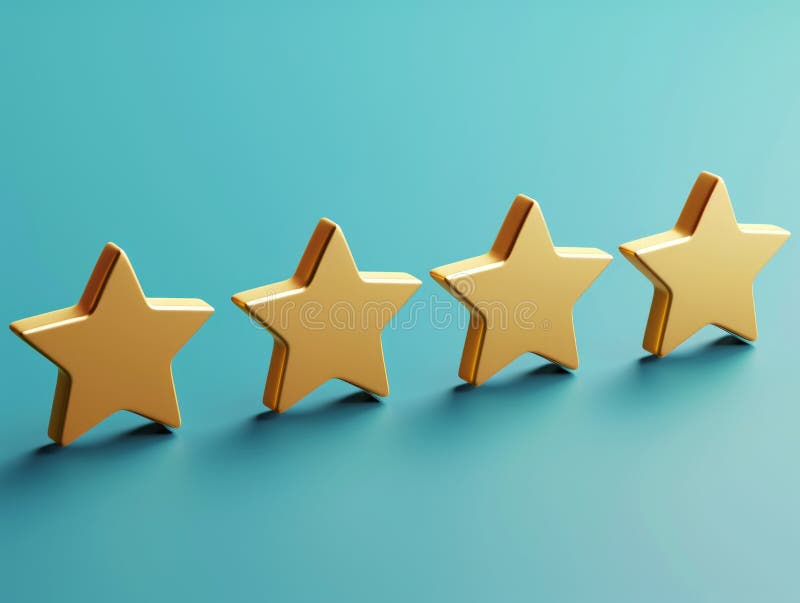 Five Golden Stars in a Row on Blue Background. 3d Illustration ...