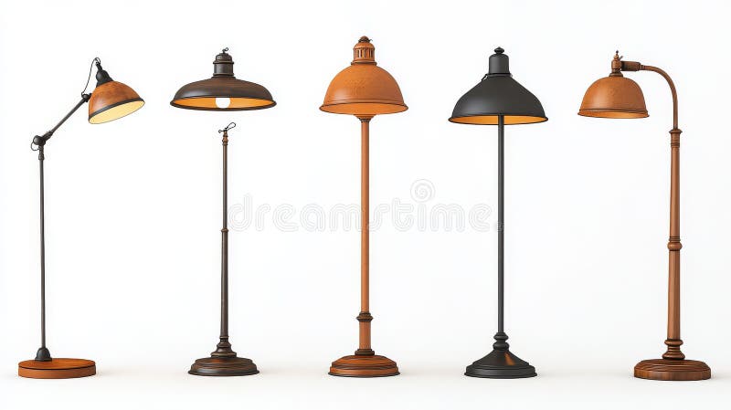 Five Gorgeous Floor Lamps in Different Colors and Designs Stock Photo ...