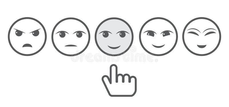 Five Gray Faces Feedback/Mood and Hand. Iconic Illustration of ...
