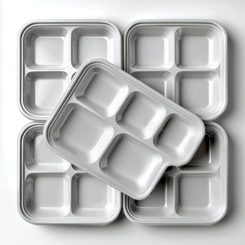 Arrangement of Five Gray Trays with Divided Compartments Stock ...