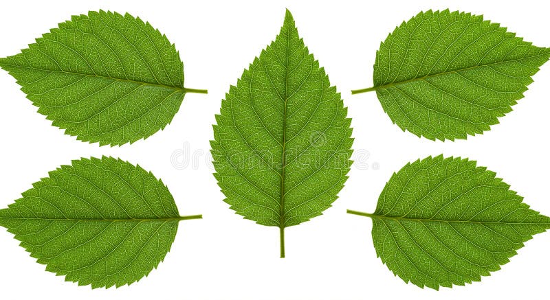 Five Green Leaves with Serrated Edges are Arranged in a Symmetrical ...