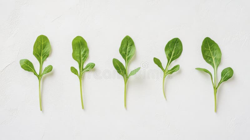 Five Green Seedlings on White Textured Background Stock Illustration ...