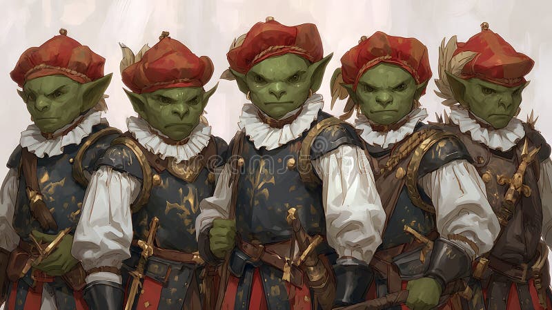 Five Green-skinned Goblins are Dressed in Elaborate, Renaissance-style ...