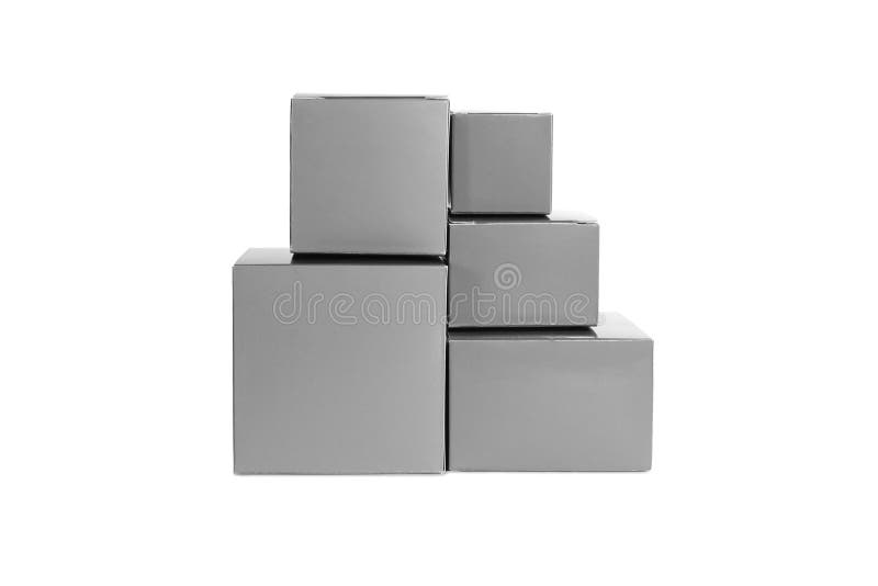 One Grey Blank Packaging Open Boxes Stock Image - Image of packaging ...