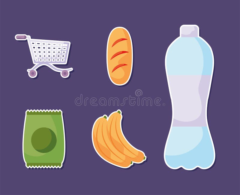 Five groceries items stock illustration. Illustration of diet - 225227380