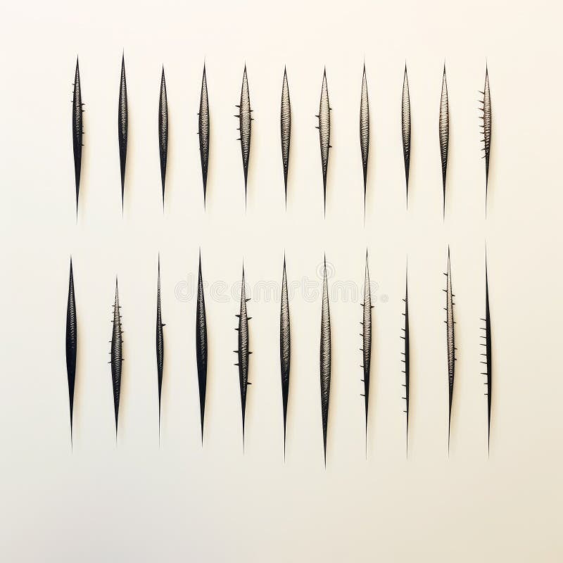 Minimalist Line Drawing of Barb Set: Black and White Spikes on Paper ...