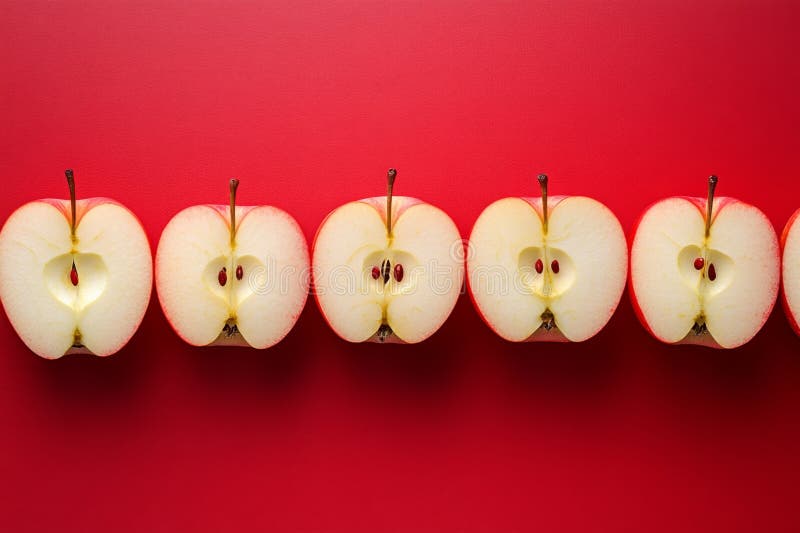 Five Halves of Red Apples are Arranged in a Horizontal Line on a ...
