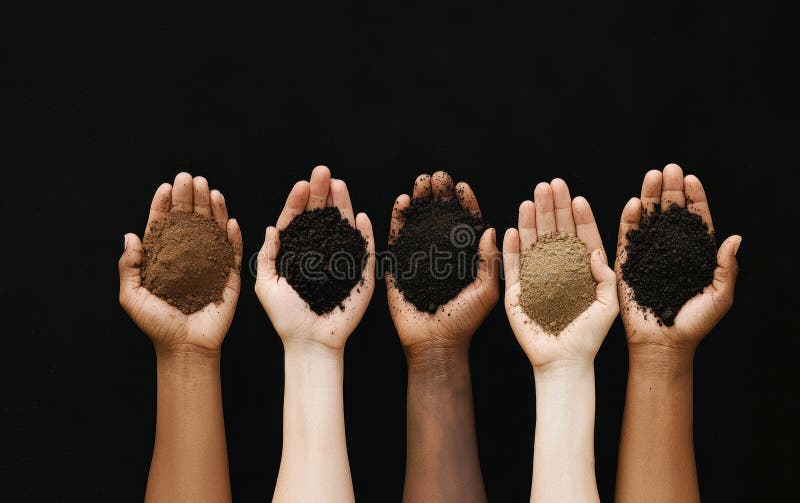 Diverse Hands Holding Assortment of Peppercorns Against Black ...