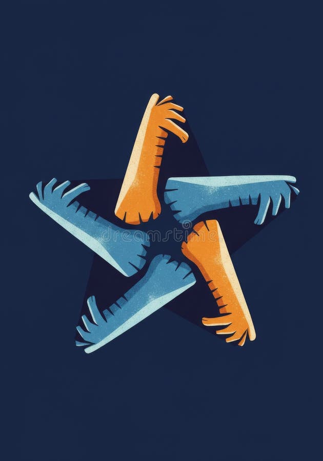 Five Hands Forming a Star Shape Stock Illustration - Illustration of ...