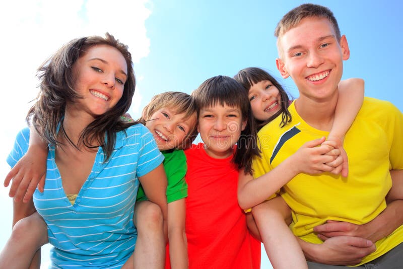 Five happy children stock photo. Image of yellow, striped - 24769608