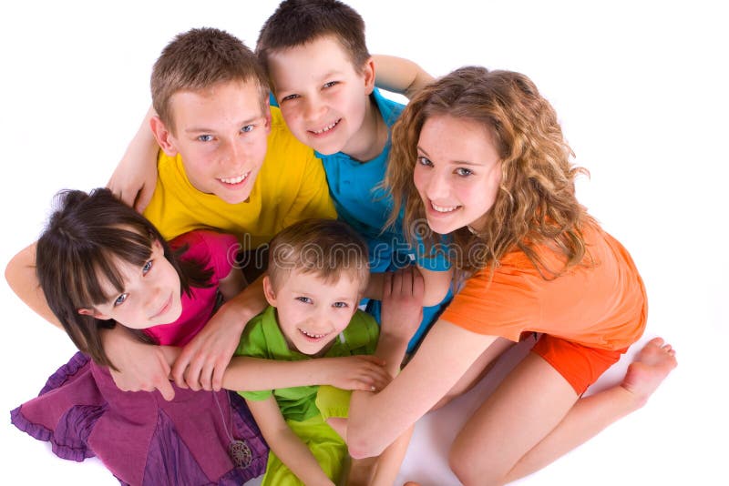 Five happy children stock image. Image of grass, happily - 3013009