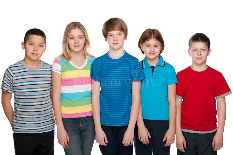 Group of Five Happy Children Stock Photo - Image of childhood, girl ...