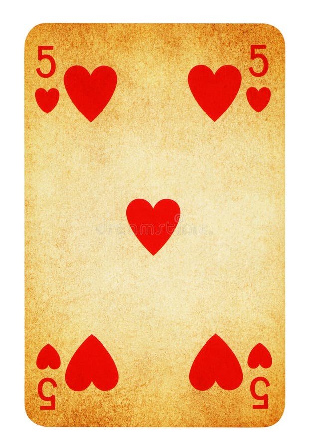 Five of Hearts Vintage Playing Card - Isolated on White Stock Image ...