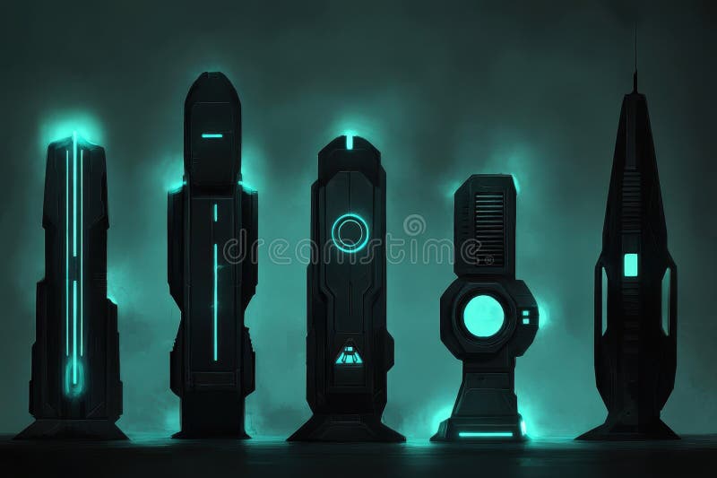 Futuristic Technology Structures Glowing in a Dark Environment with ...