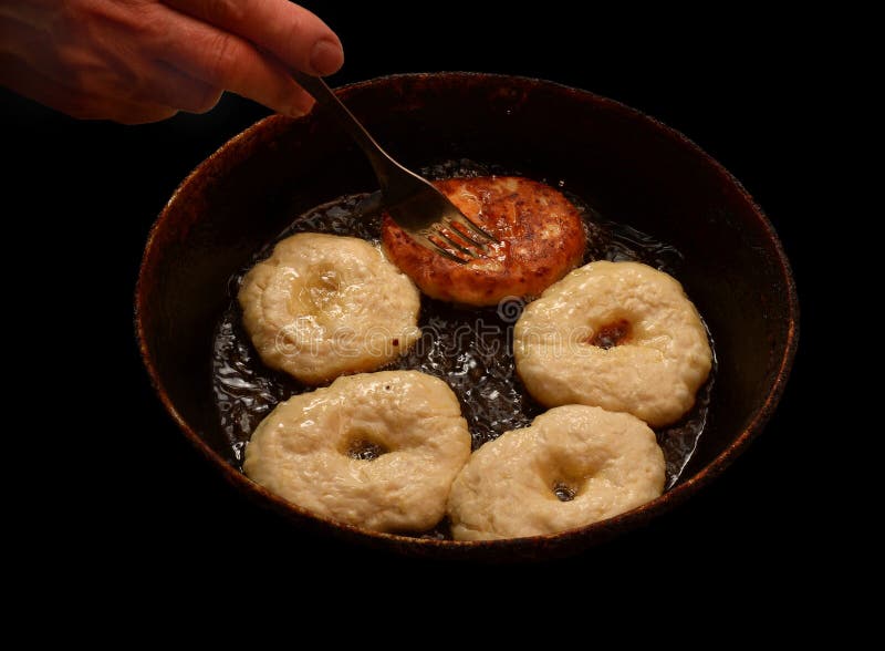Five Homemade Donuts in Boiling Oil Stock Image - Image of freshness ...
