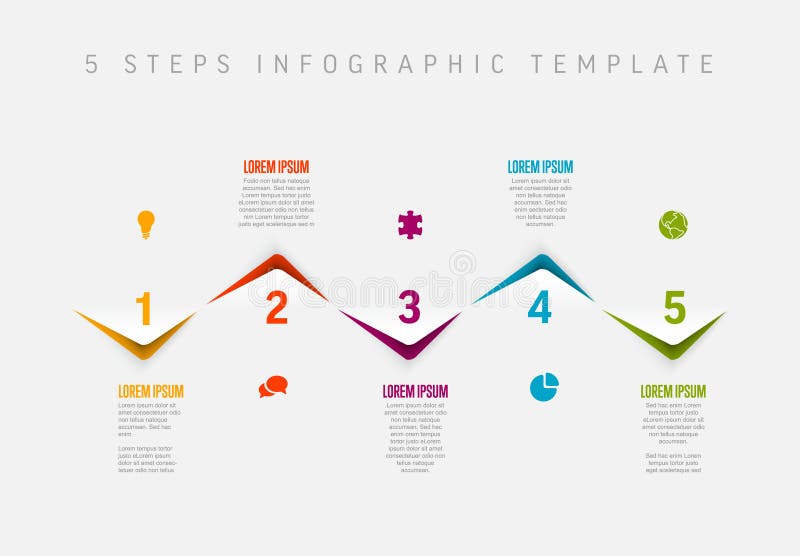 Five Horizontal Corner Steps Elements Template with Icons on Black ...