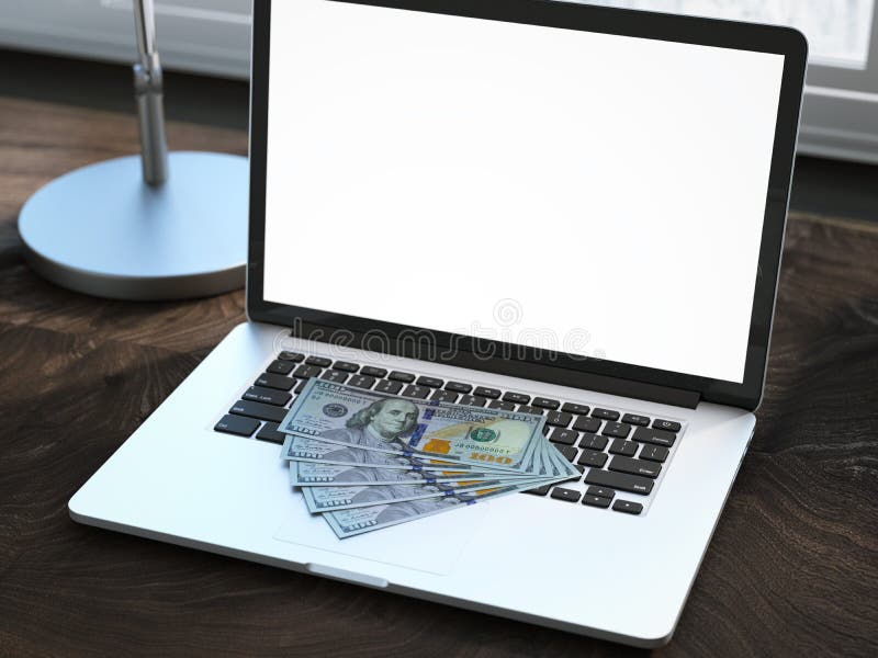 Five Hundred Dollars on Modern Laptop Stock Image - Image of closeup ...