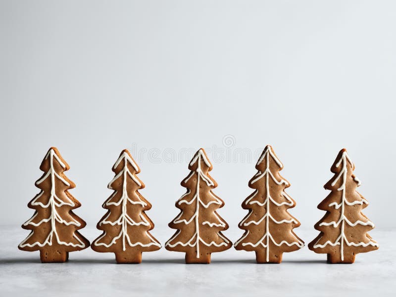 Five Iced Gingerbread Christmas Tree Cookies Stock Illustration ...