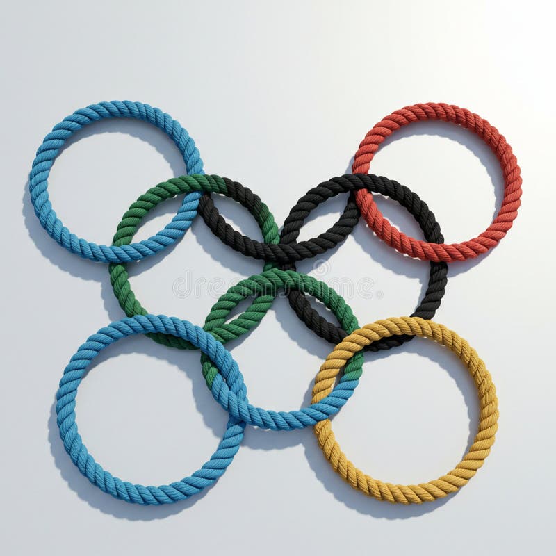 Five Interlocking Rings Made of Twisted Ropes in Different Colors ...
