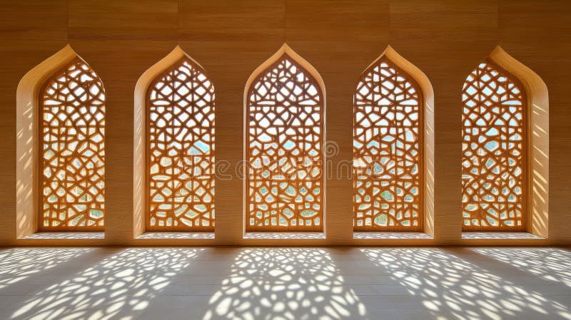 Five Intricate Wooden Windows Cast Shadows Stock Illustration ...